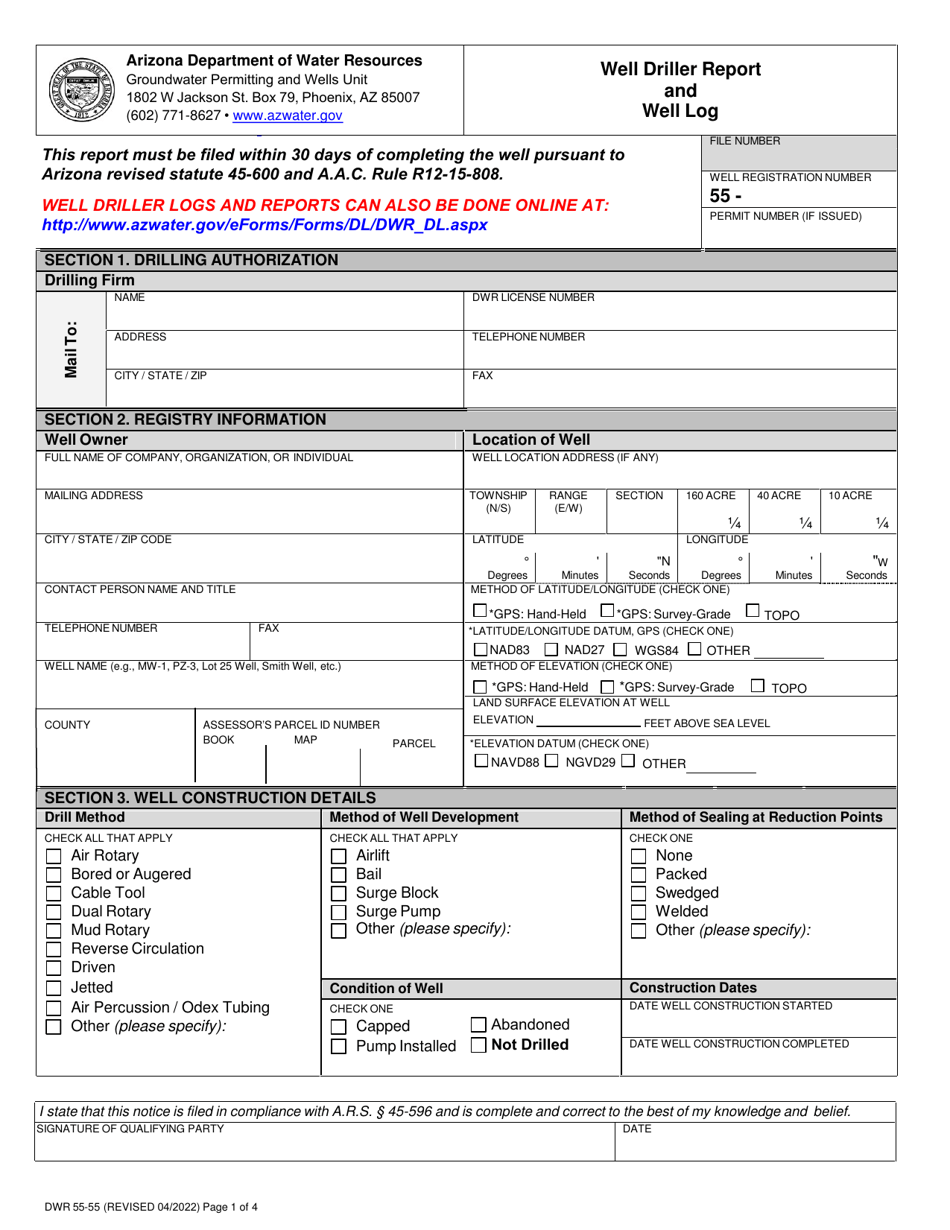 Form DWR55-55 Download Printable PDF or Fill Online Well Driller Report ...