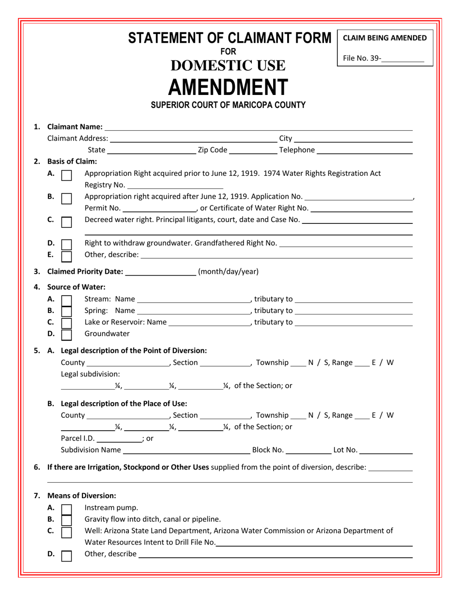 Arizona Statement of Claimant Form for Domestic Use - Amendment - Fill ...