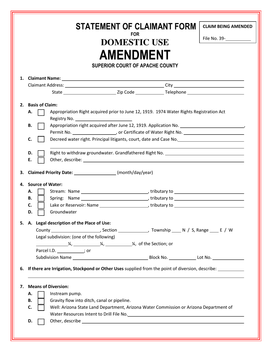 Arizona Statement of Claimant Form for Domestic Use - Amendment ...