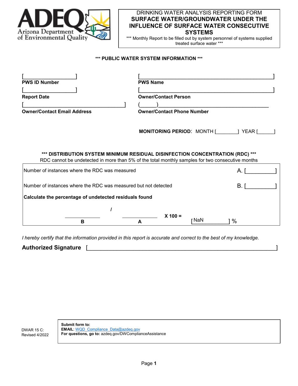 Form DWAR15C - Fill Out, Sign Online and Download Fillable PDF, Arizona ...