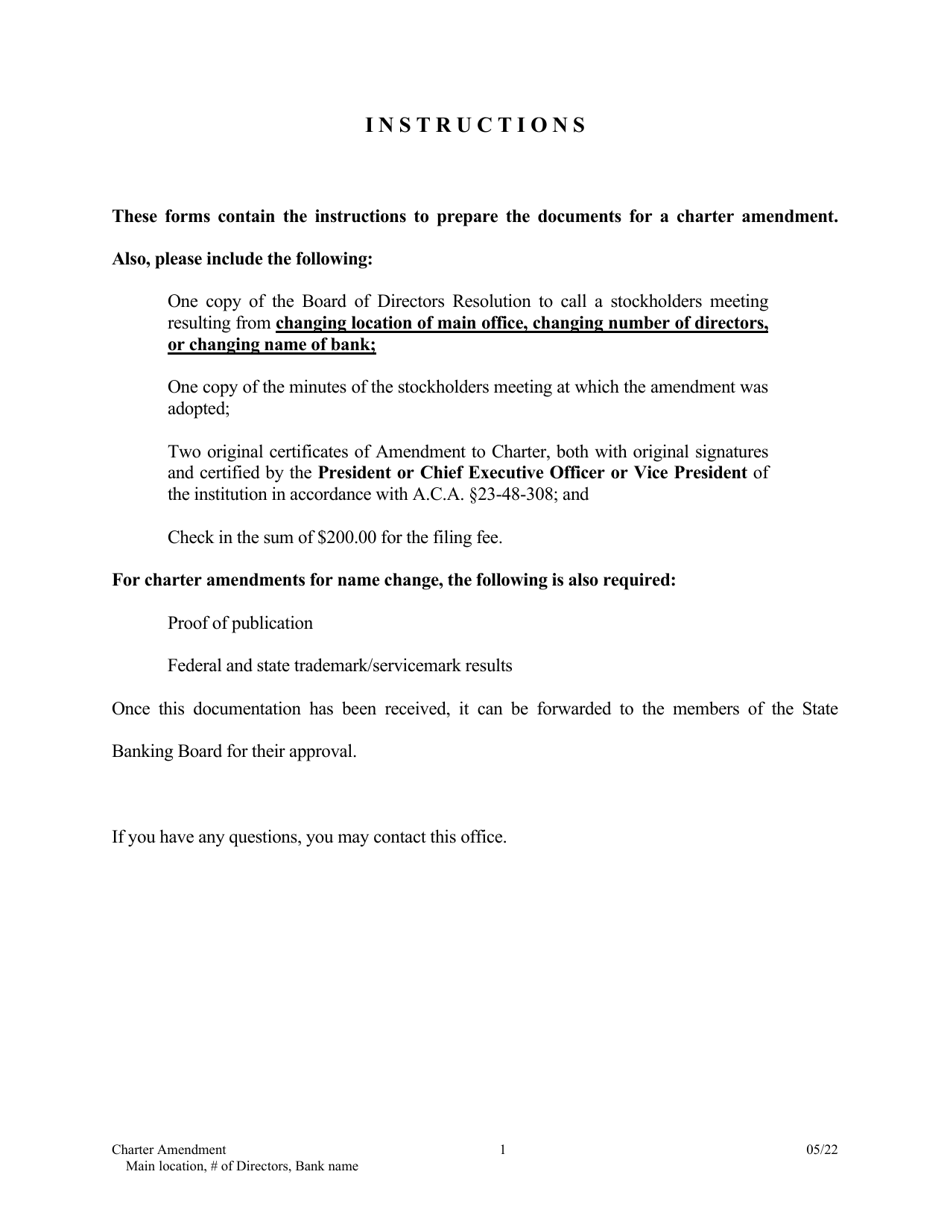 Arkansas Charter Amendment - Change Main Office Location, Number of ...