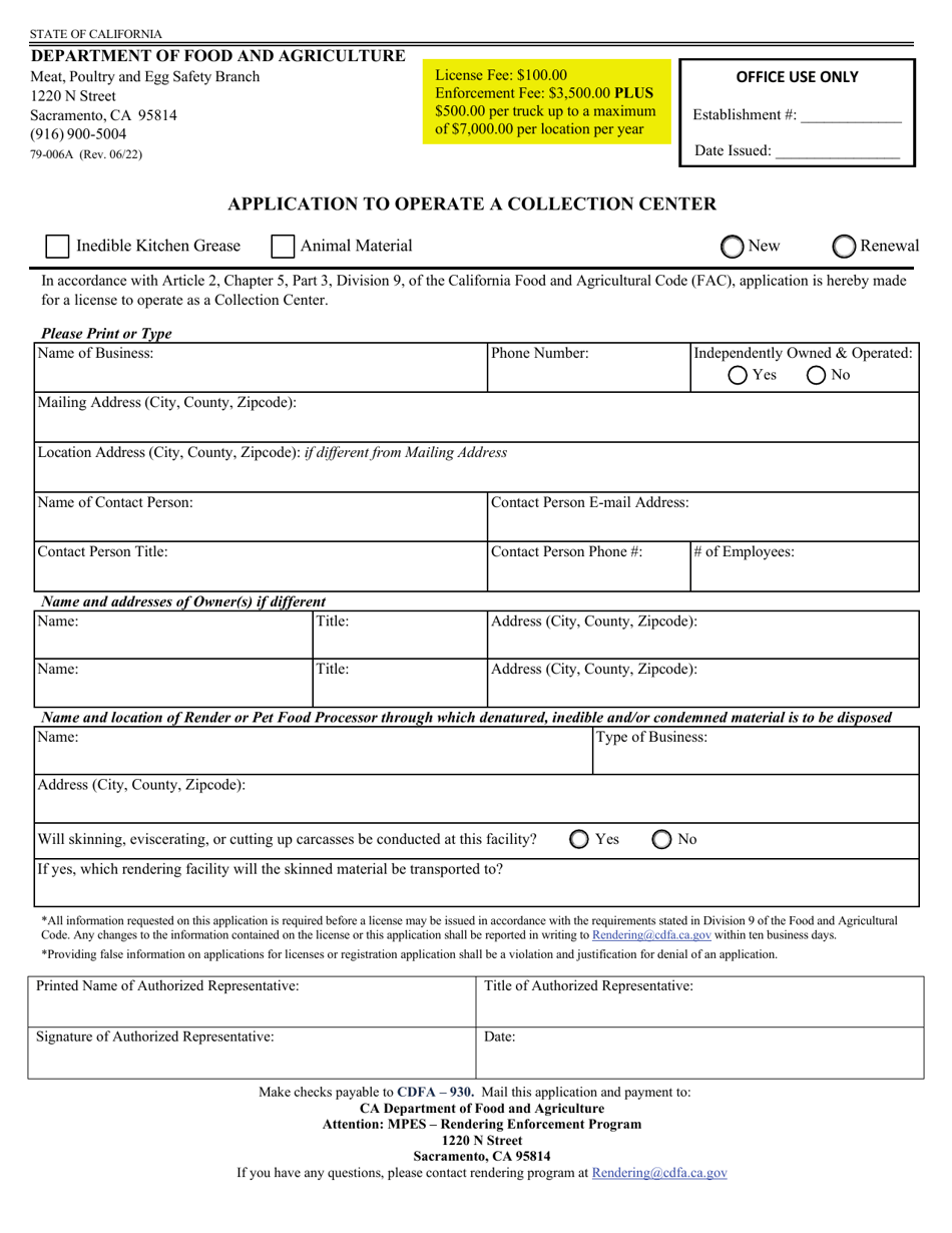 Form 79-006A Download Fillable PDF or Fill Online Application to ...