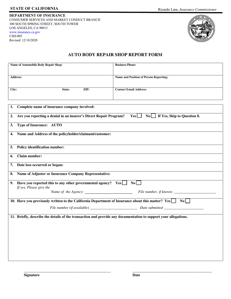 Form CSD-005 - Fill Out, Sign Online and Download Fillable PDF ...