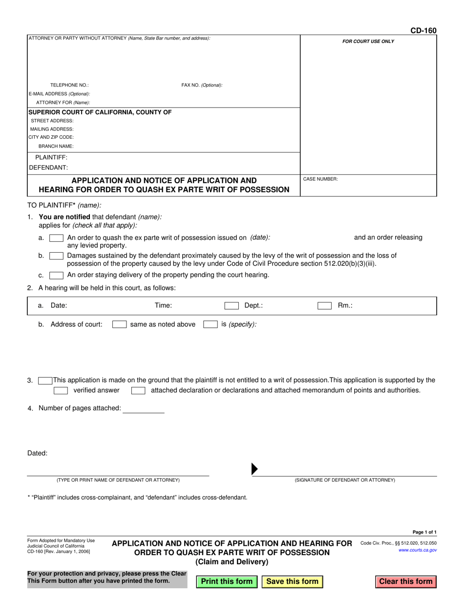 Form CD-160 - Fill Out, Sign Online and Download Fillable PDF ...