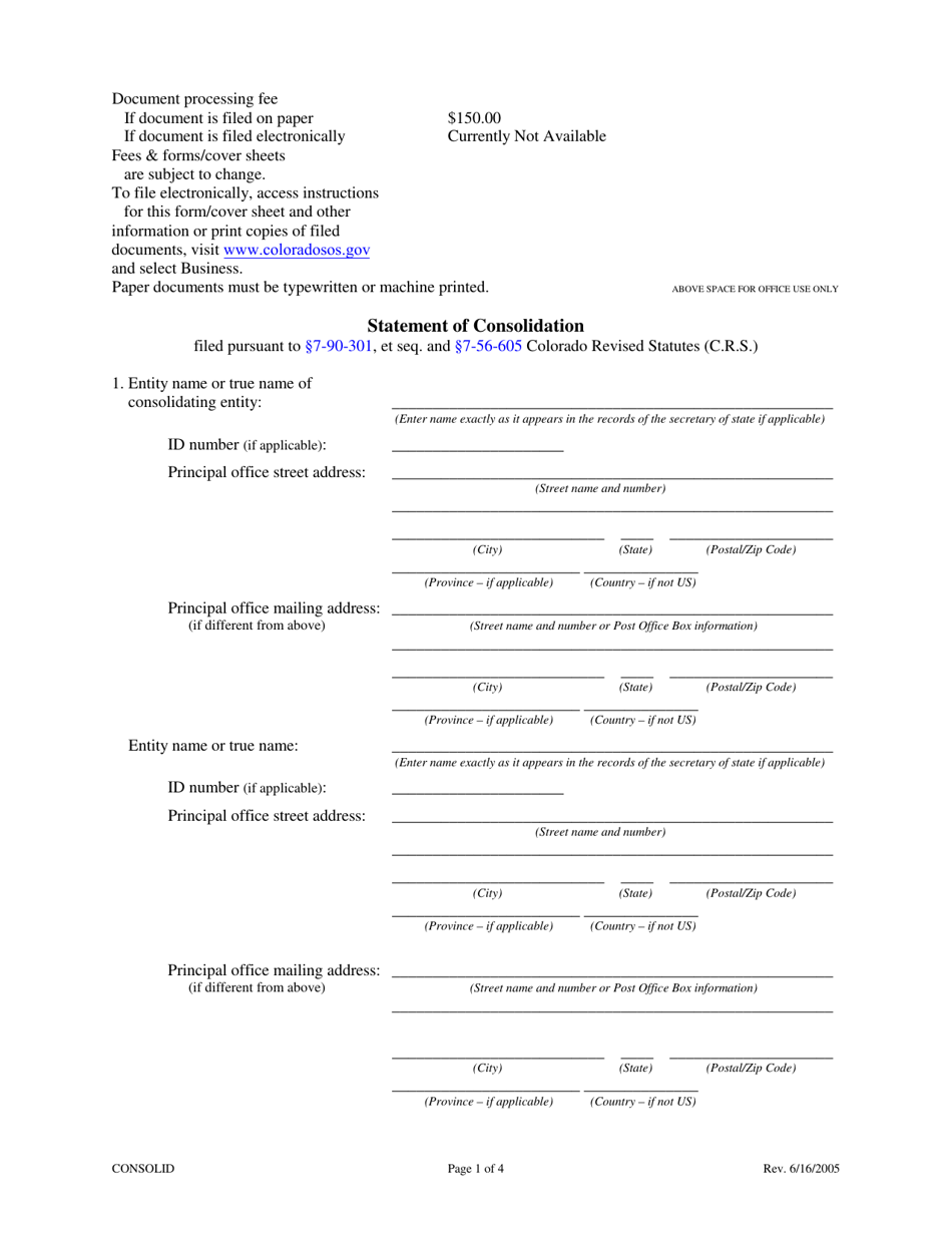 Colorado Statement of Consolidation Download Fillable PDF 2005 — 2024 ...
