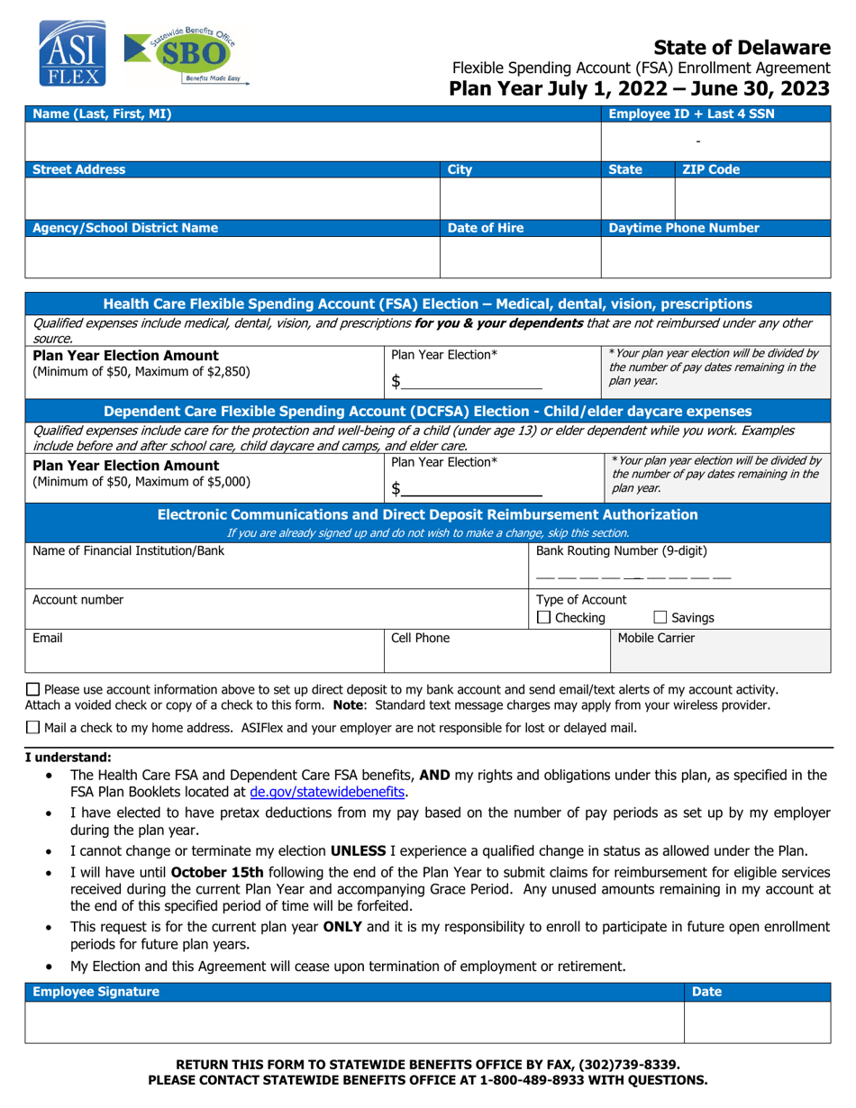 2023 Delaware Flexible Spending Account (FSA) Enrollment Agreement ...