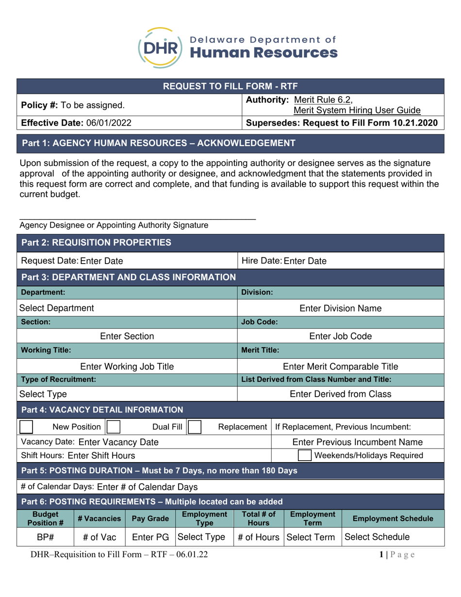 Delaware Request to Fill Form - Fill Out, Sign Online and Download PDF ...