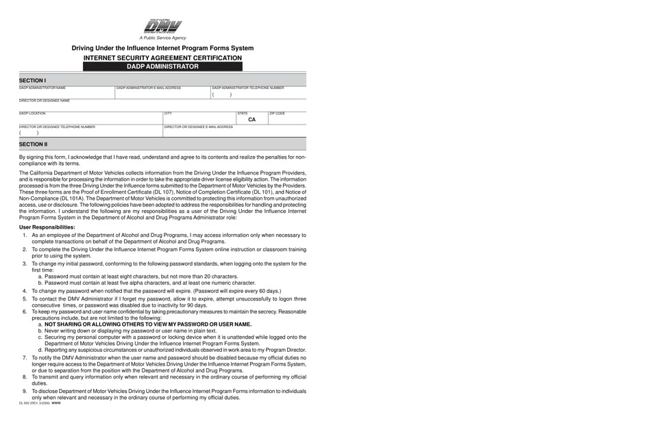 Form DL952 - Fill Out, Sign Online and Download Fillable PDF ...