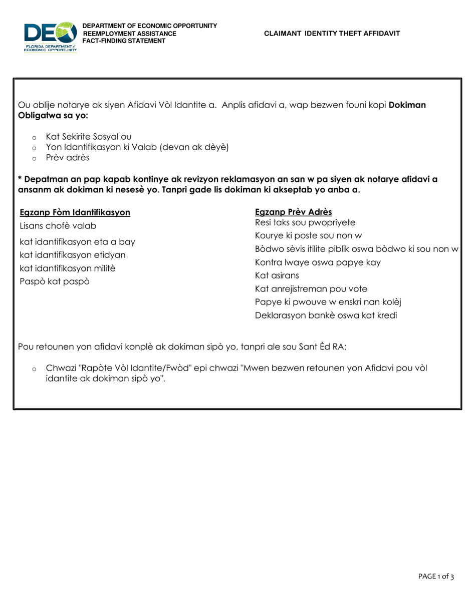 DEO Form UCB-200 - Fill Out, Sign Online and Download Printable PDF, Florida (Haitian Creole ...
