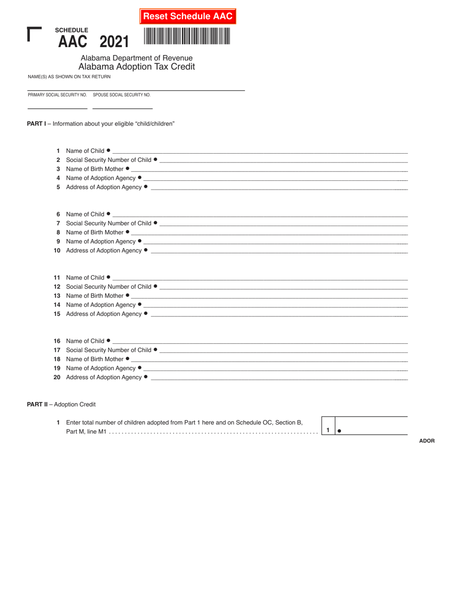 Schedule AAC Download Fillable PDF or Fill Online Alabama Adoption Tax ...
