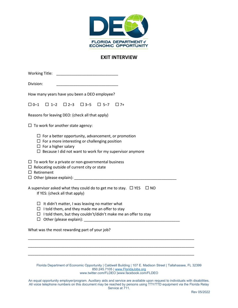 Florida Exit Interview - Fill Out, Sign Online and Download PDF ...
