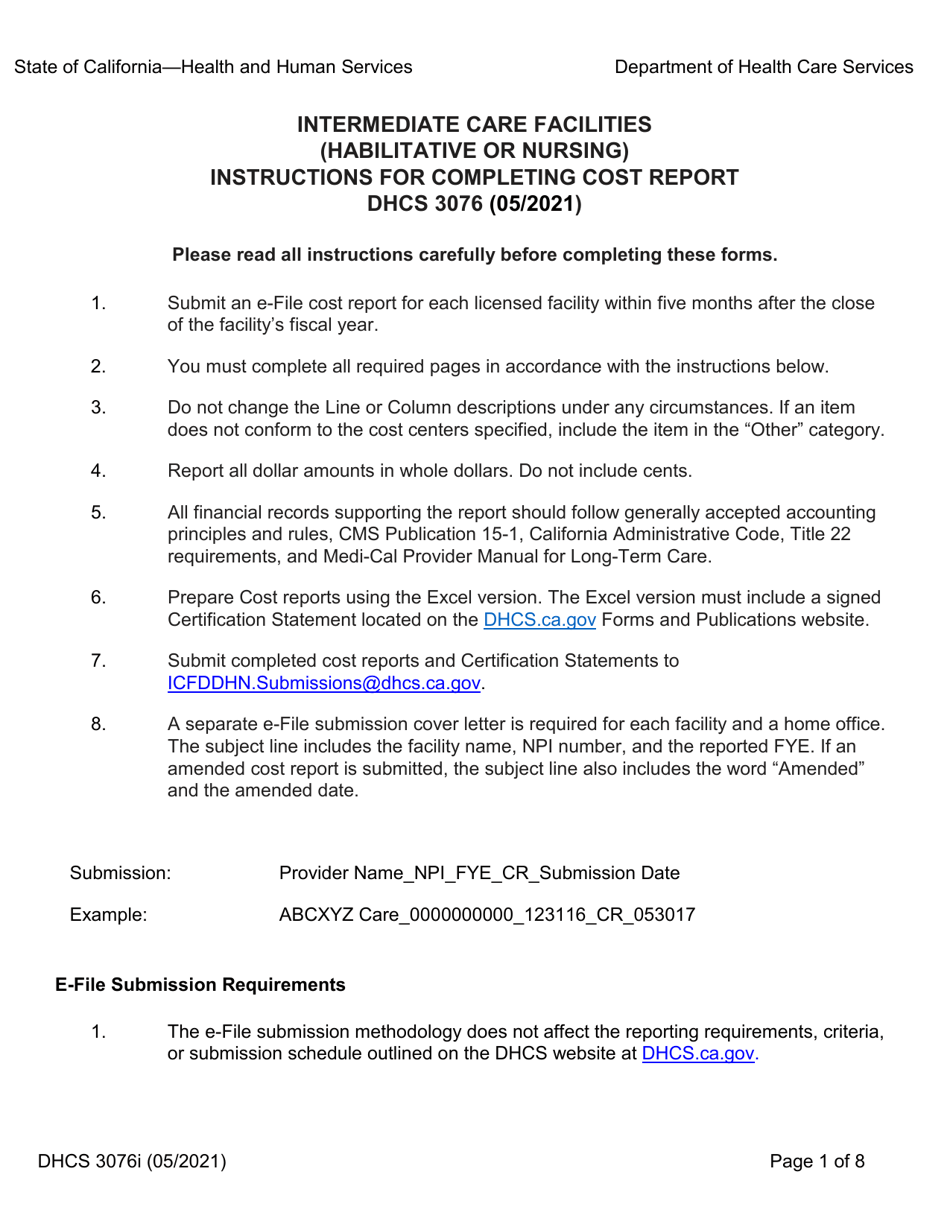 Download Instructions for Form DHCS3076 Medi-Cal Program Cost Report ...