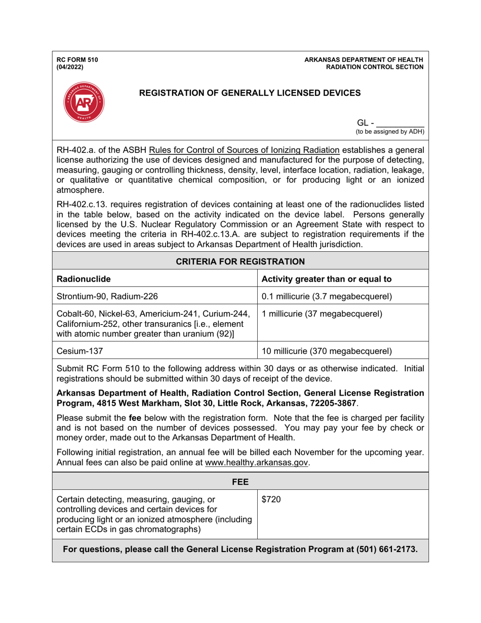 RC Form 510 Download Printable PDF or Fill Online Registration of ...