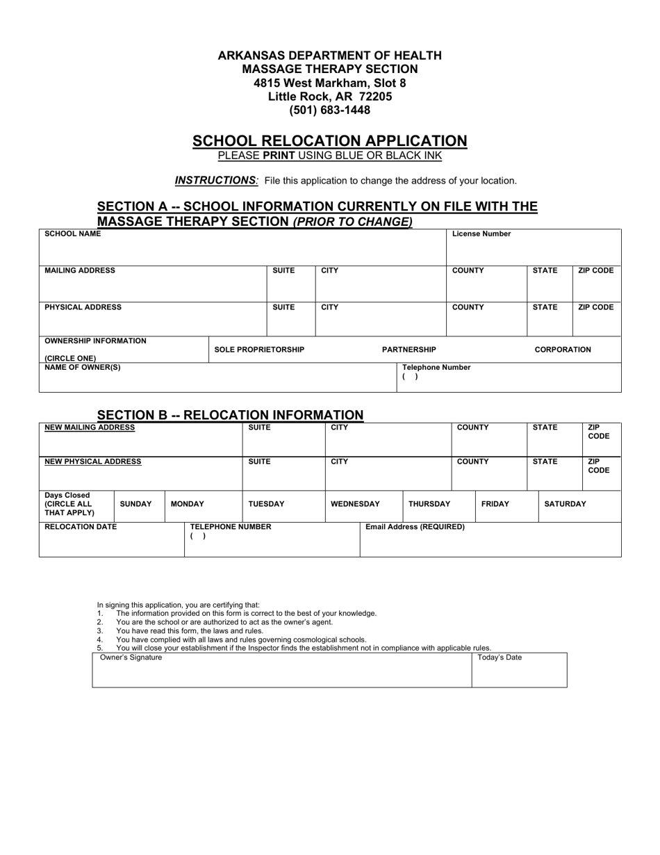 Arkansas School Relocation Application - Fill Out, Sign Online and Download PDF | Templateroller