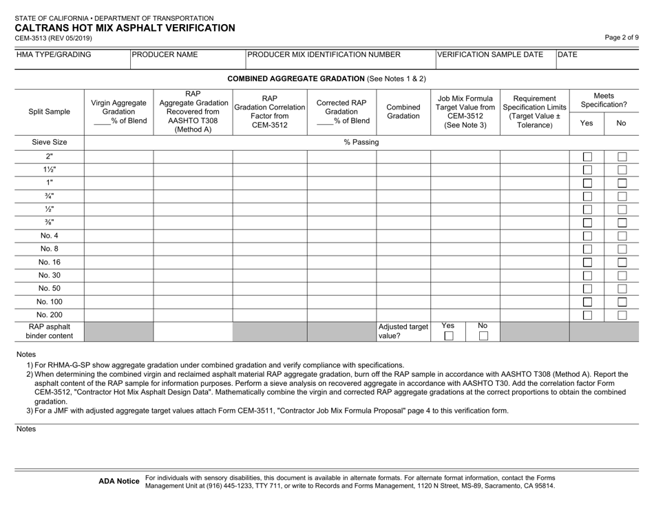 Form CEM-3513 Download Fillable PDF or Fill Online Caltrans Hot Mix ...