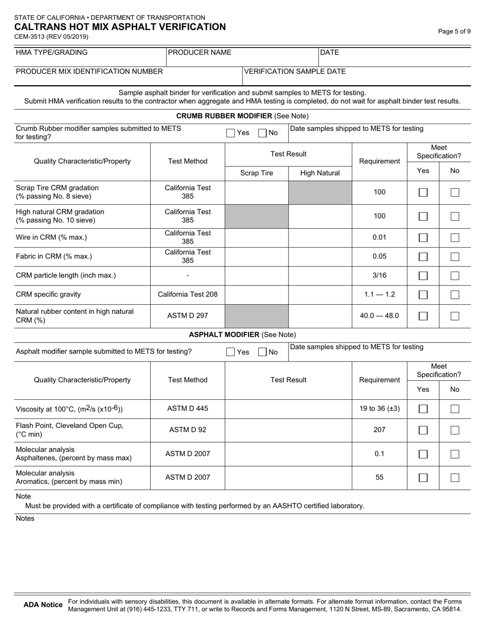 Form CEM-3513 Download Fillable PDF or Fill Online Caltrans Hot Mix ...