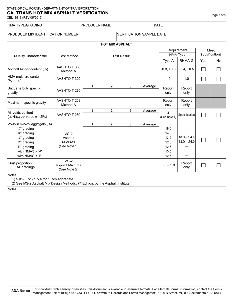 Form CEM-3513 Download Fillable PDF or Fill Online Caltrans Hot Mix ...