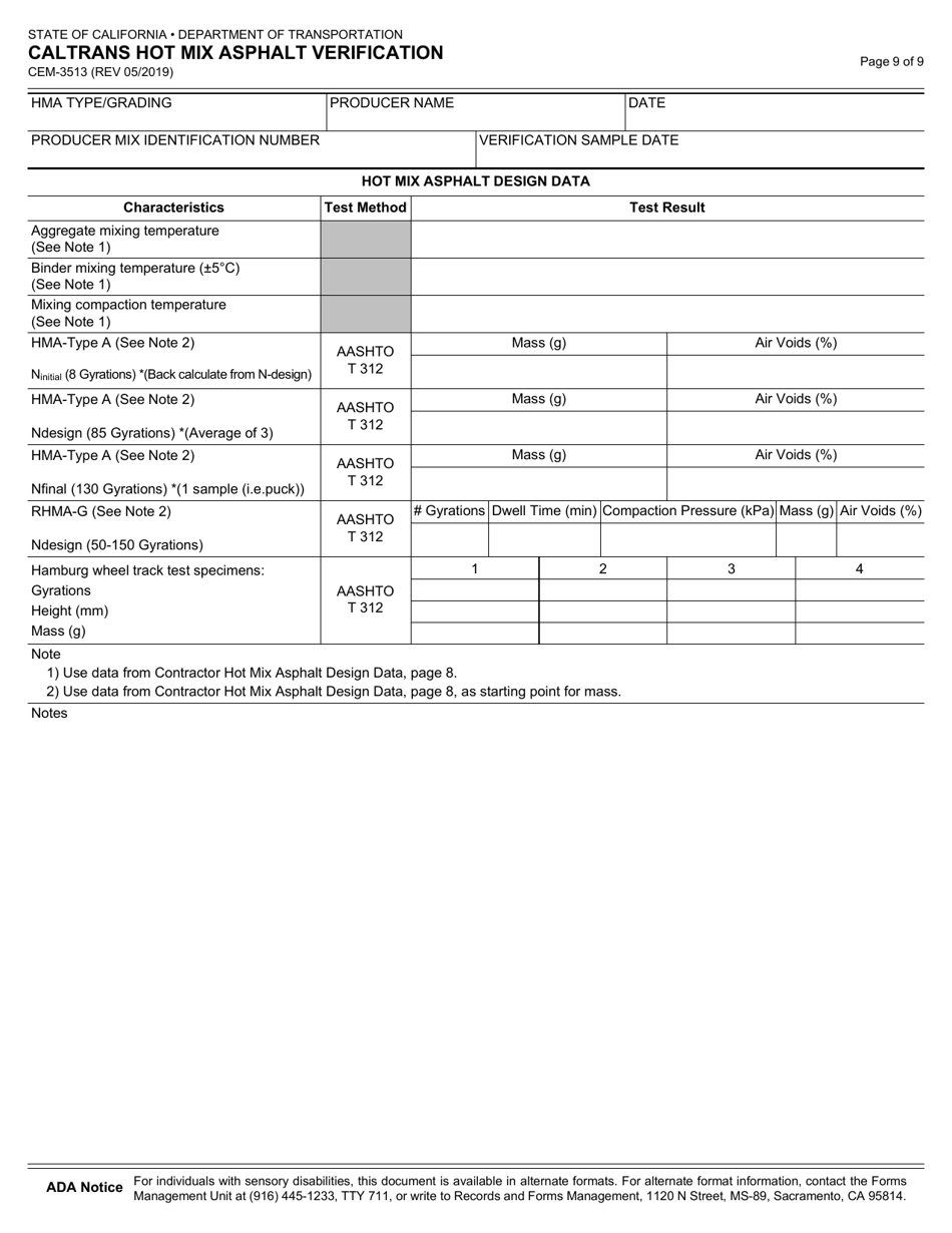 Form CEM-3513 Download Fillable PDF or Fill Online Caltrans Hot Mix ...