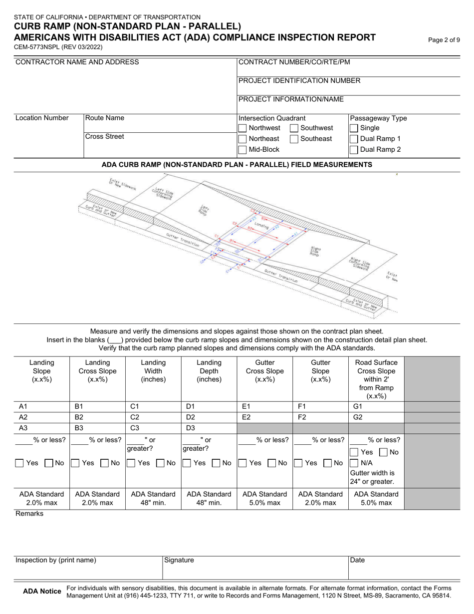 Form CEM-5773NSPL Download Fillable PDF or Fill Online Curb Ramp (Non ...
