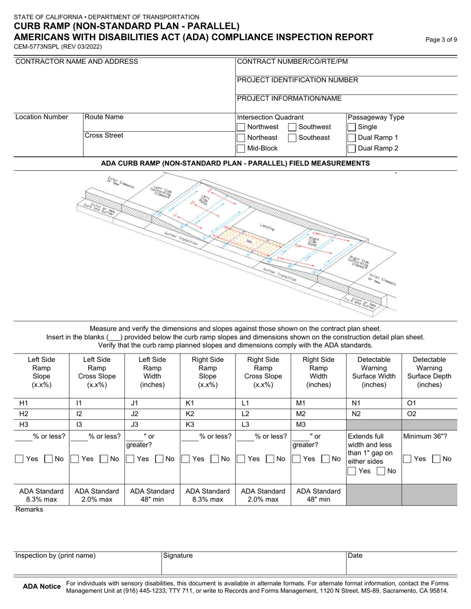 Form CEM-5773NSPL Download Fillable PDF or Fill Online Curb Ramp (Non ...