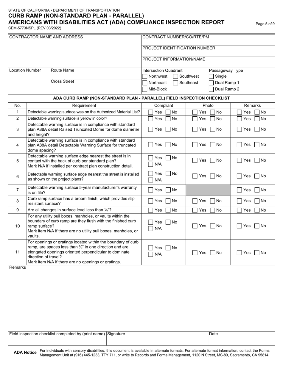 Form CEM-5773NSPL Download Fillable PDF or Fill Online Curb Ramp (Non ...