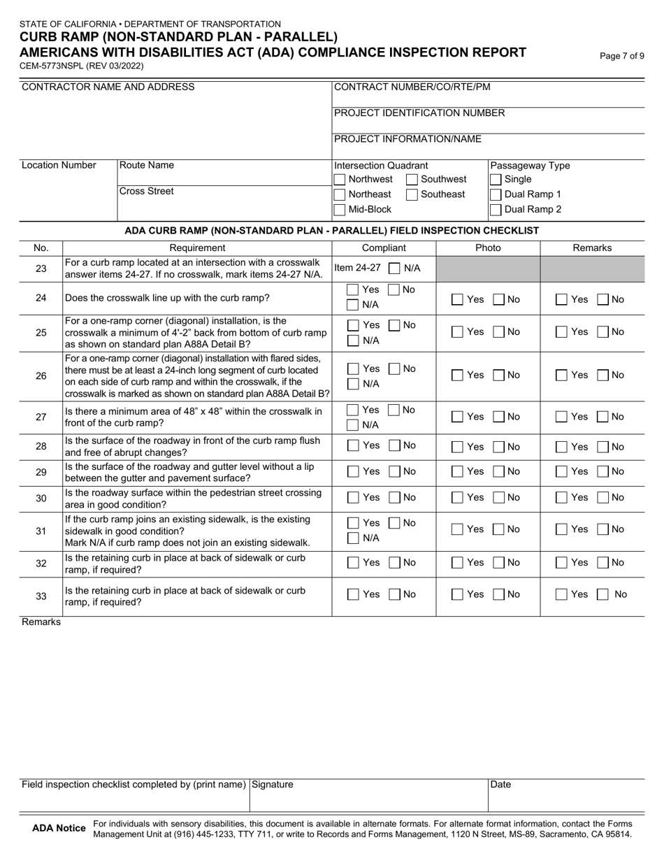 Form CEM-5773NSPL Download Fillable PDF or Fill Online Curb Ramp (Non ...