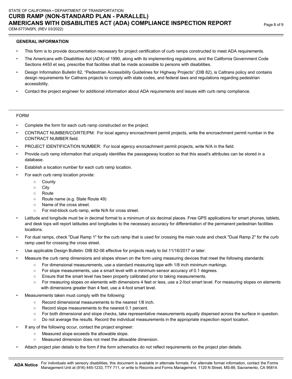 Form CEM-5773NSPL Download Fillable PDF or Fill Online Curb Ramp (Non ...