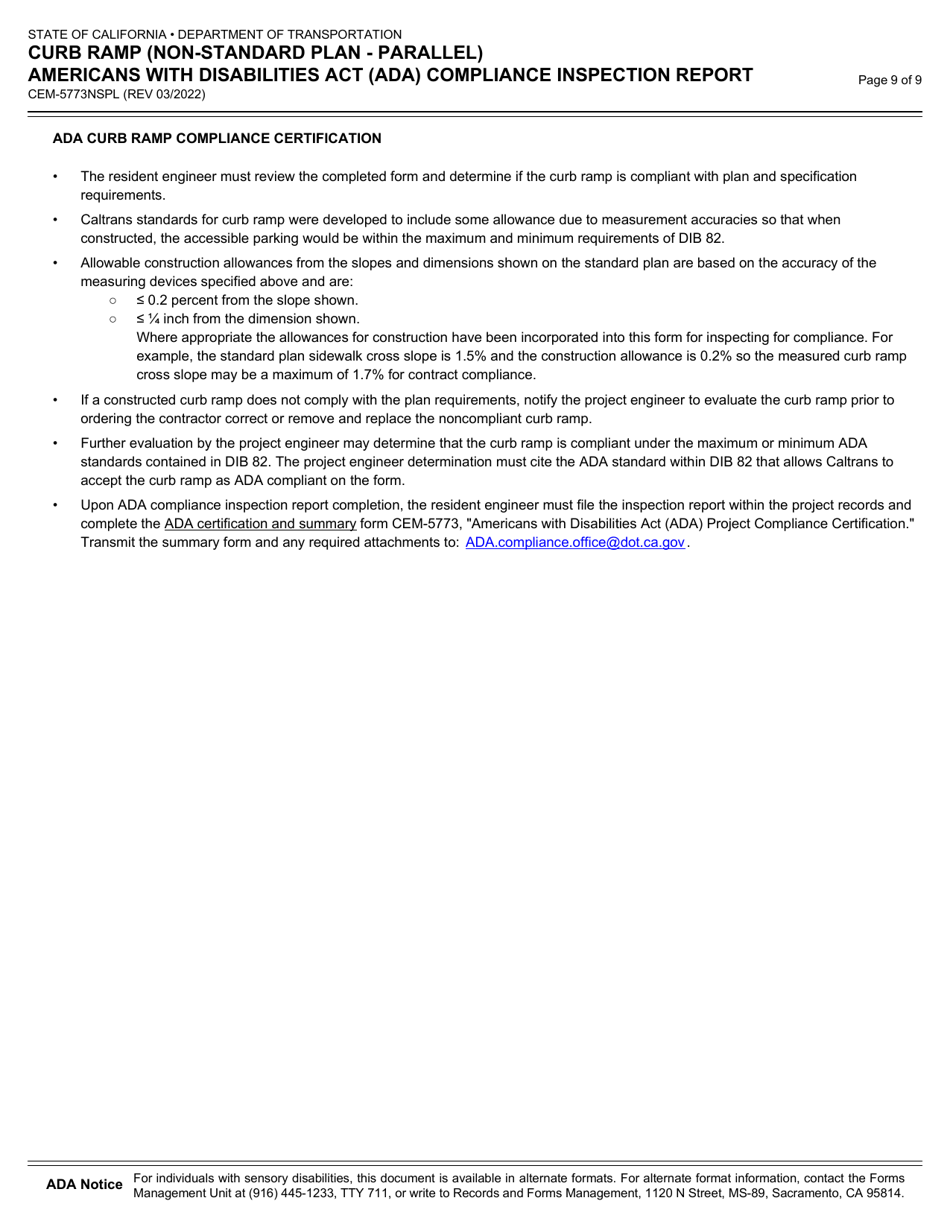 Form CEM-5773NSPL Download Fillable PDF or Fill Online Curb Ramp (Non ...