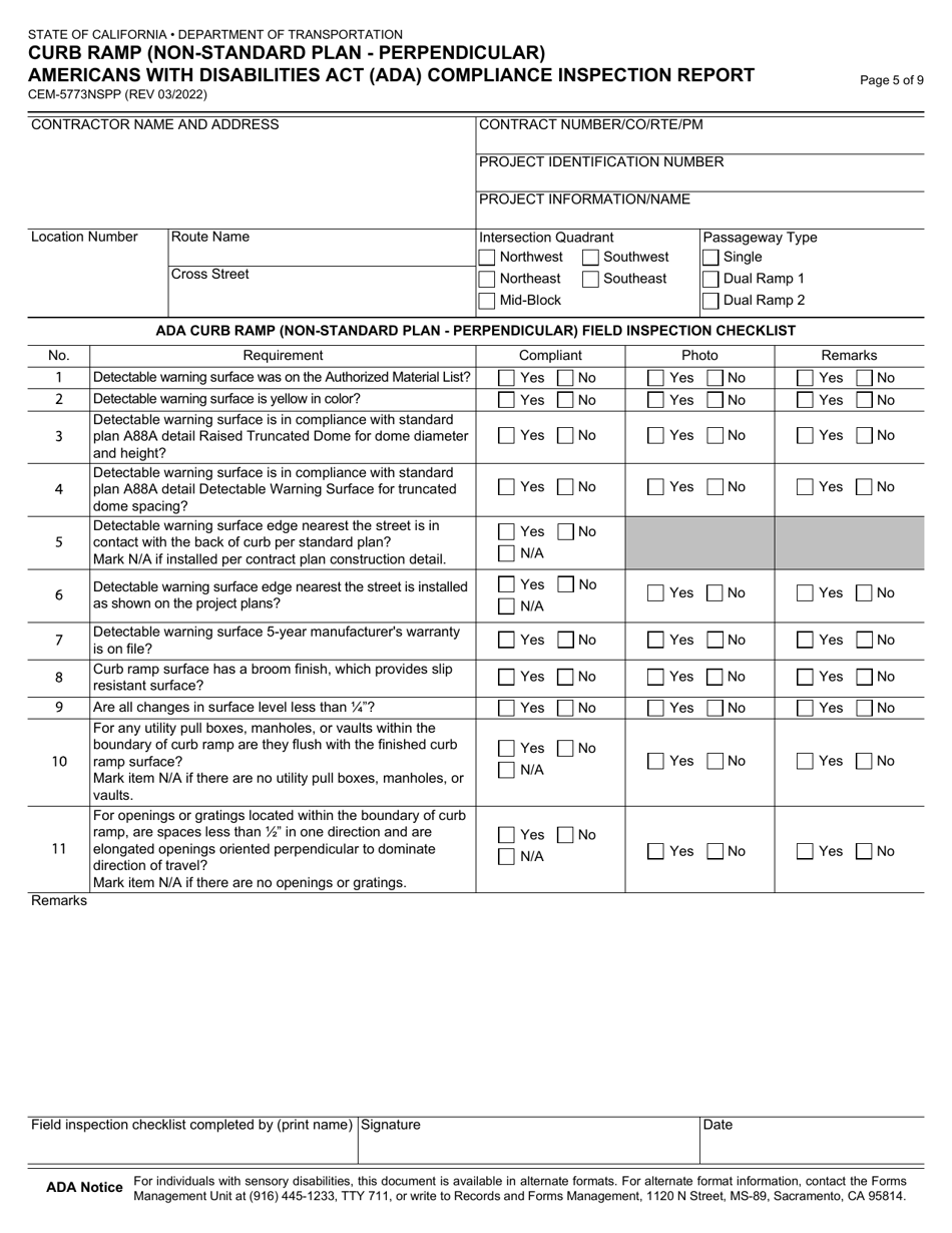 Form CEM-5773NSPP Download Fillable PDF or Fill Online Curb Ramp (Non ...