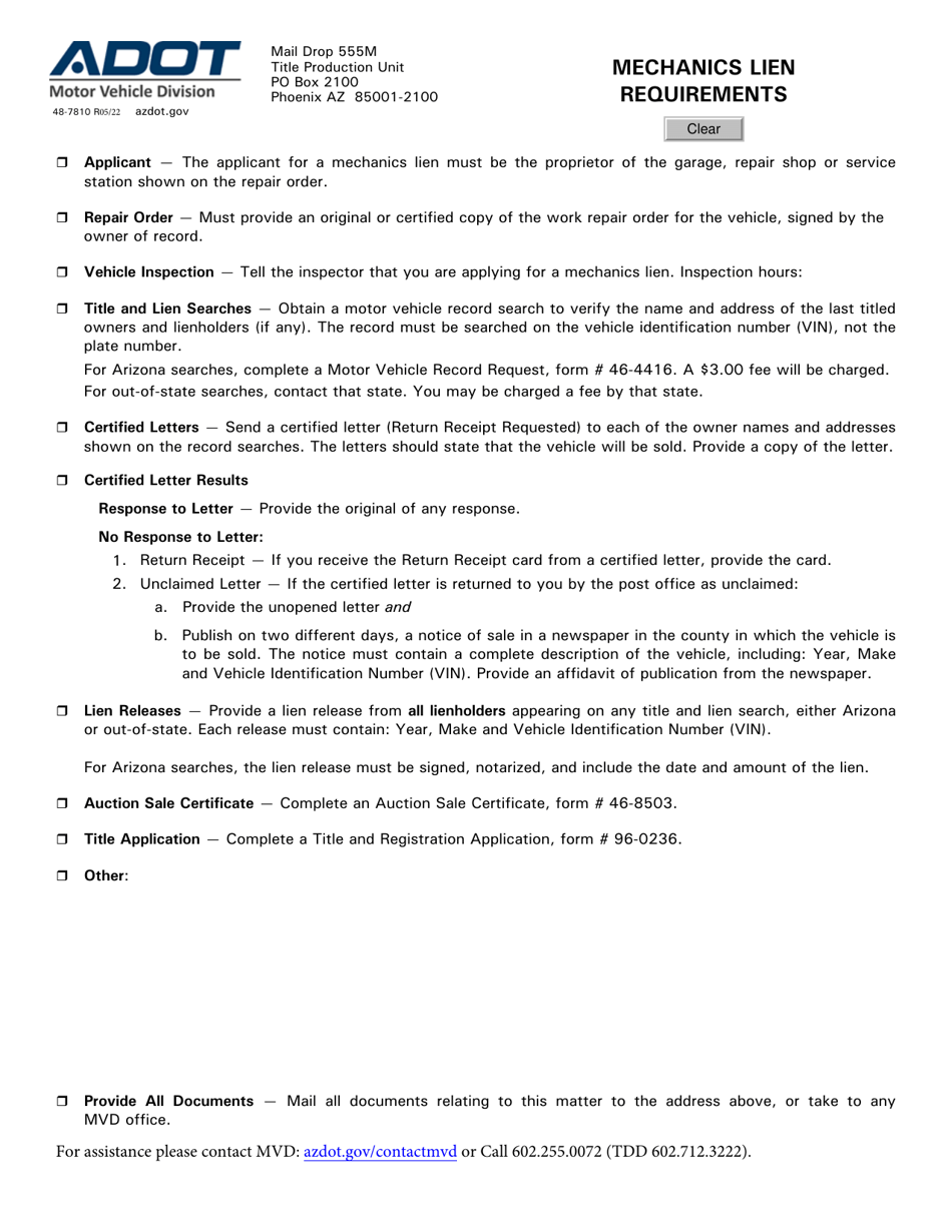Form 48-7810 - Fill Out, Sign Online and Download Fillable PDF, Arizona ...