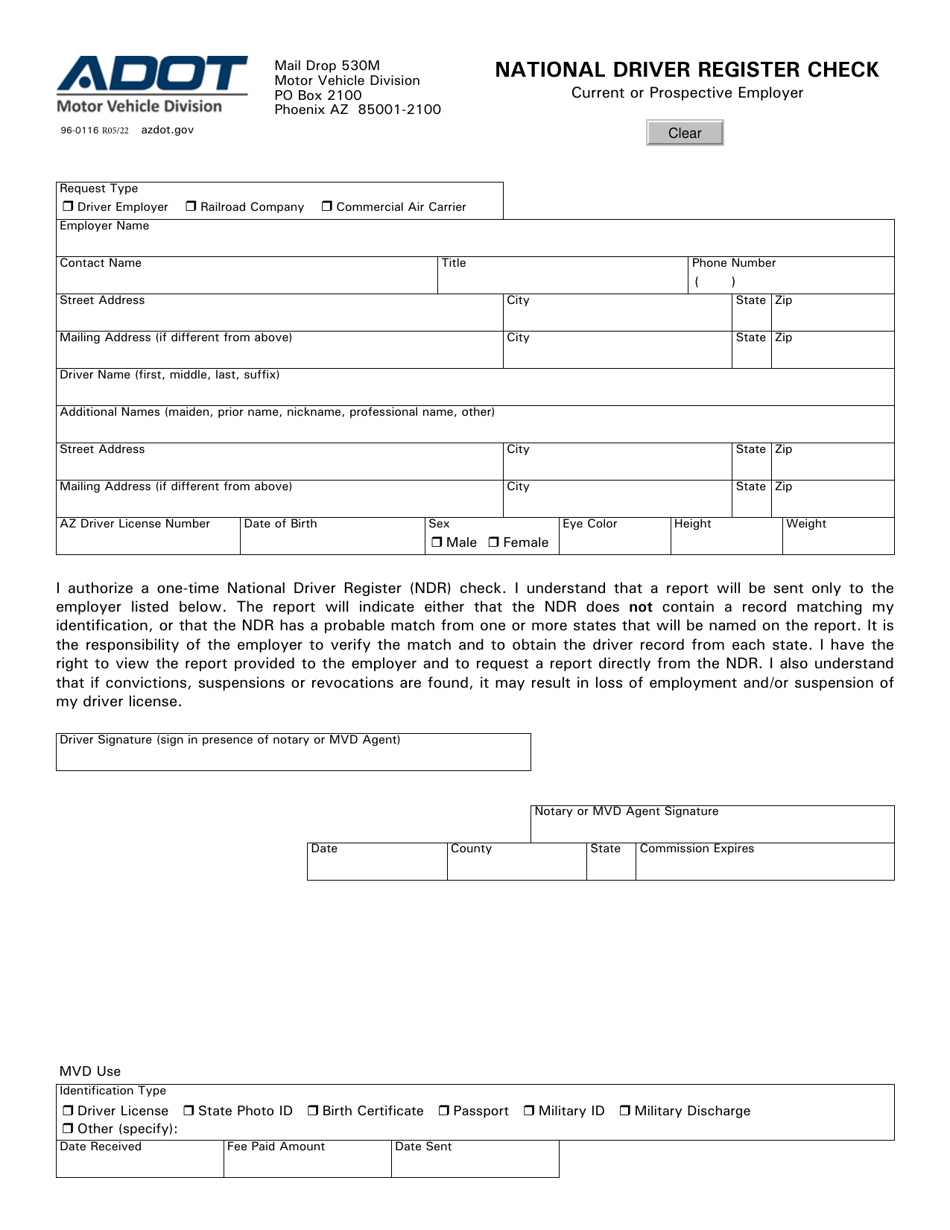 Form 96-0116 - Fill Out, Sign Online and Download Fillable PDF, Arizona ...