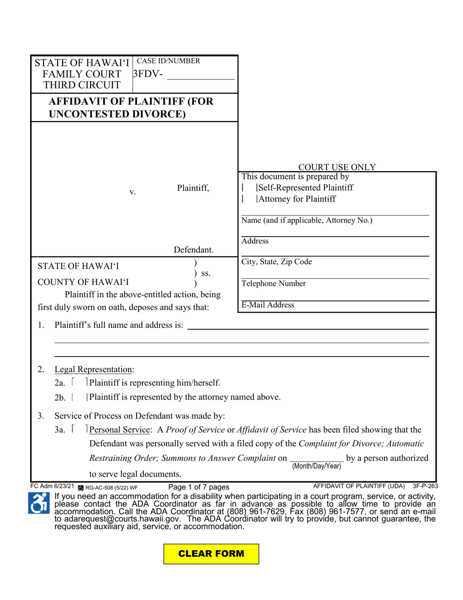 Form 3F-P-263 Download Fillable PDF or Fill Online Affidavit of ...