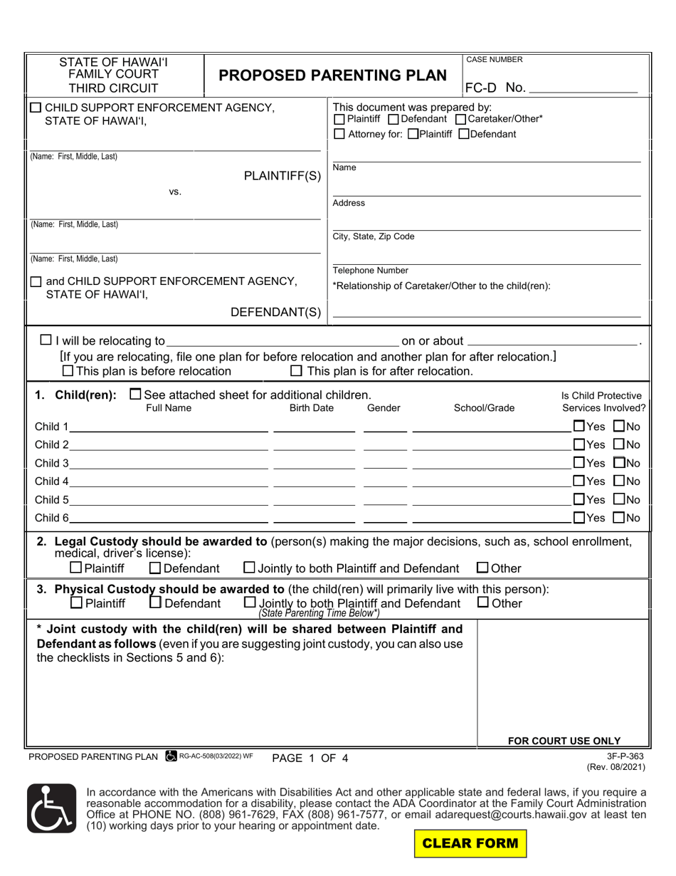 Form 3F-P-363 - Fill Out, Sign Online and Download Fillable PDF, Hawaii ...