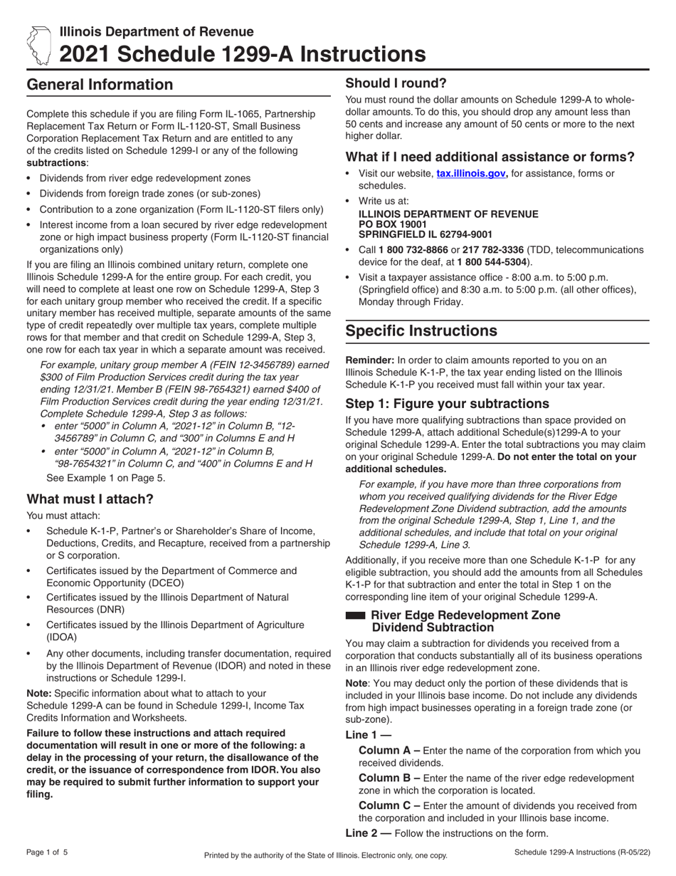 Download Instructions for Schedule 1299-A Tax Subtractions and Credits ...