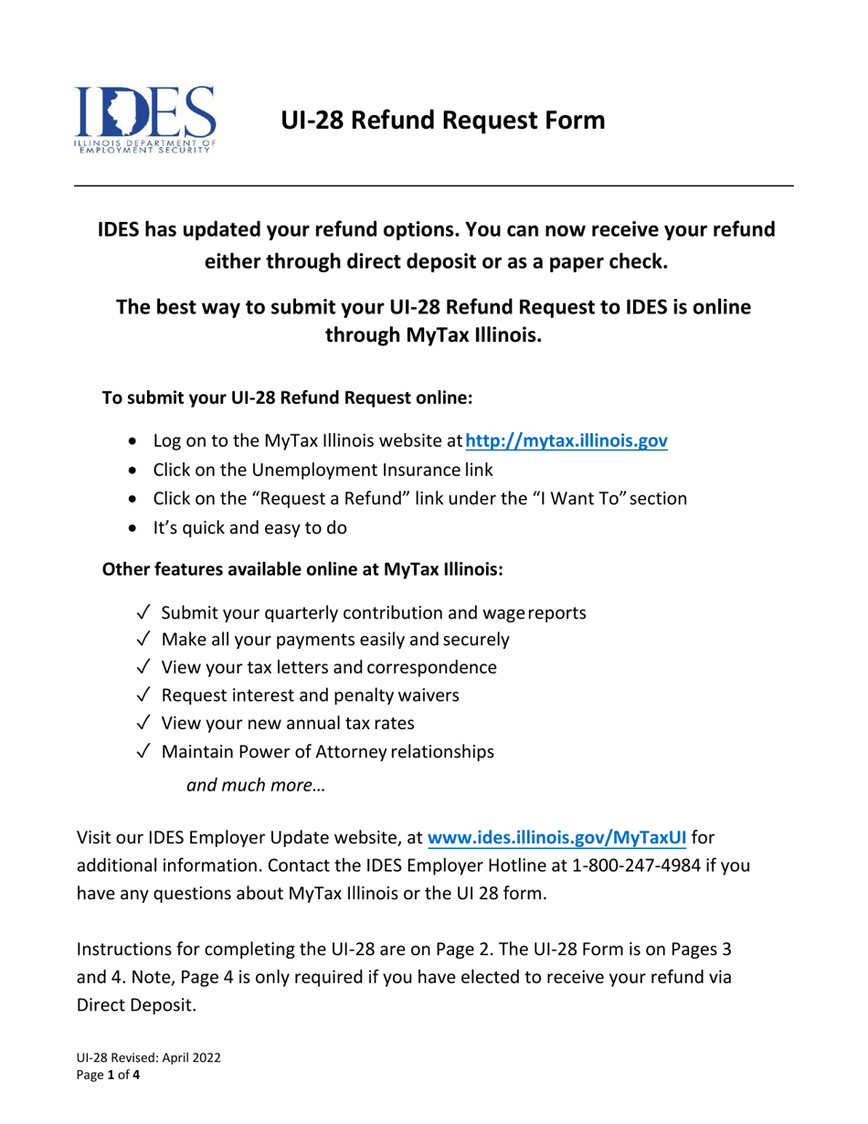 Form UI-28 Download Printable PDF or Fill Online Refund Request Form ...