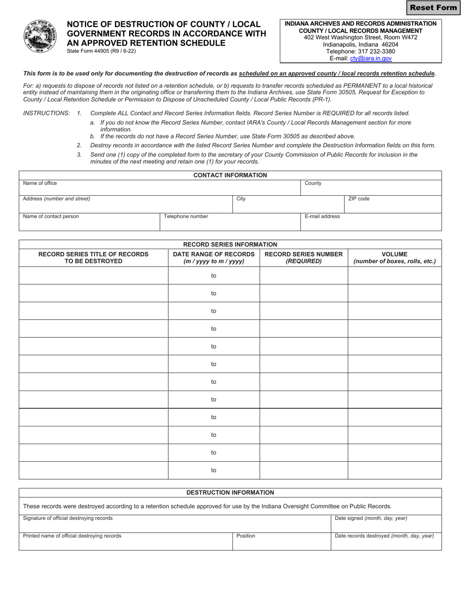 State Form 44905 Download Fillable PDF or Fill Online Notice of ...