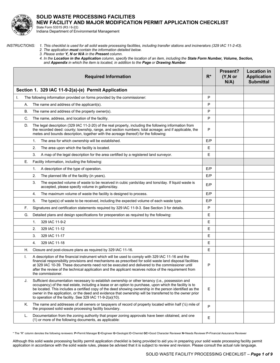 State Form 53315 Download Fillable PDF or Fill Online Solid Waste ...