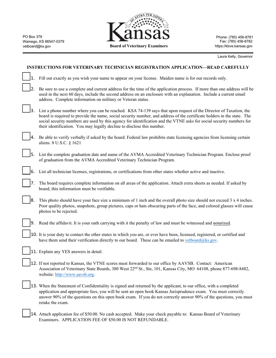 Kansas Kansas Veterinary Technician Registration Application Download ...