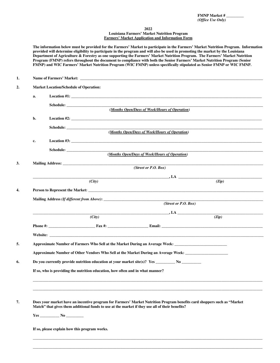 2022 Louisiana Farmers' Market Application and Information Form ...
