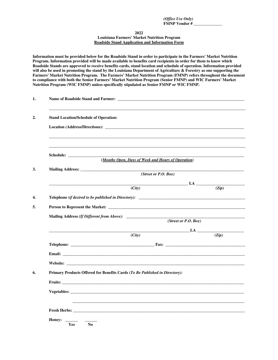2022 Louisiana Roadside Stand Application and Information Form ...