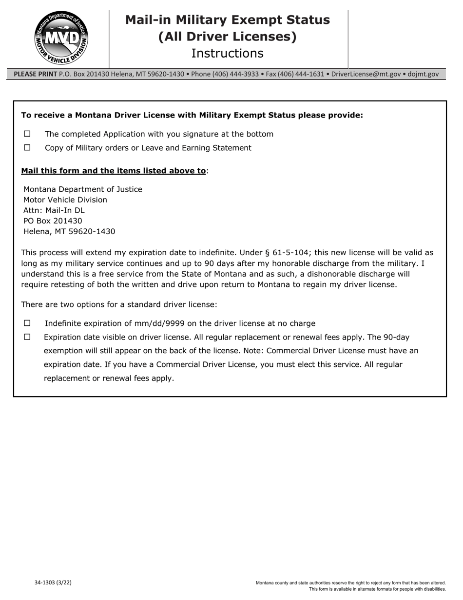 Form 34-1303 Download Fillable PDF or Fill Online Mail-In Military ...