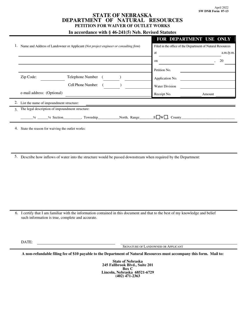 NeDNR SW Form 07-13 Download Fillable PDF or Fill Online Petition for ...