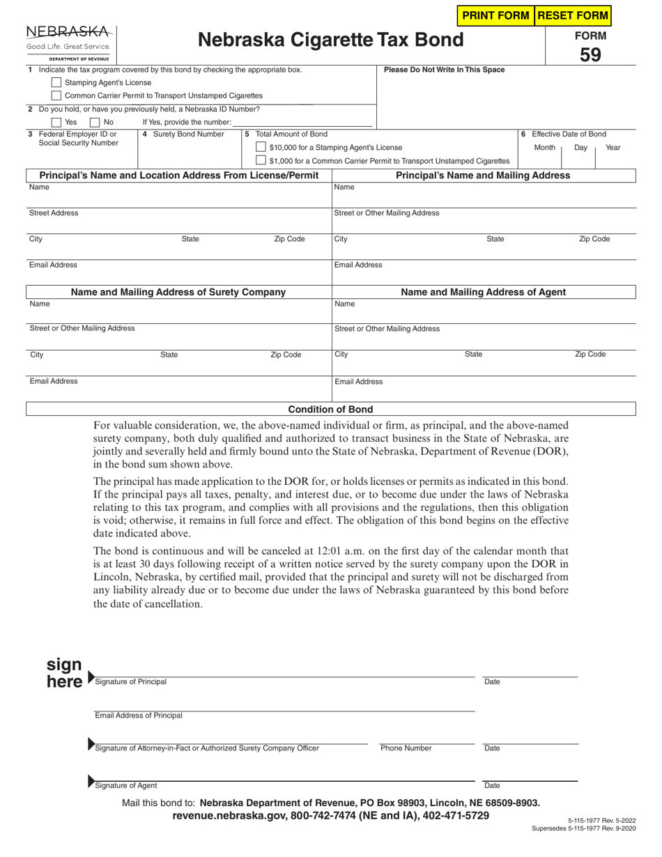 Form 59 Download Fillable PDF or Fill Online Nebraska Cigarette Tax ...