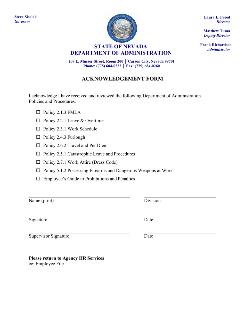 Nevada Department of Administration Policies and Procedures ...
