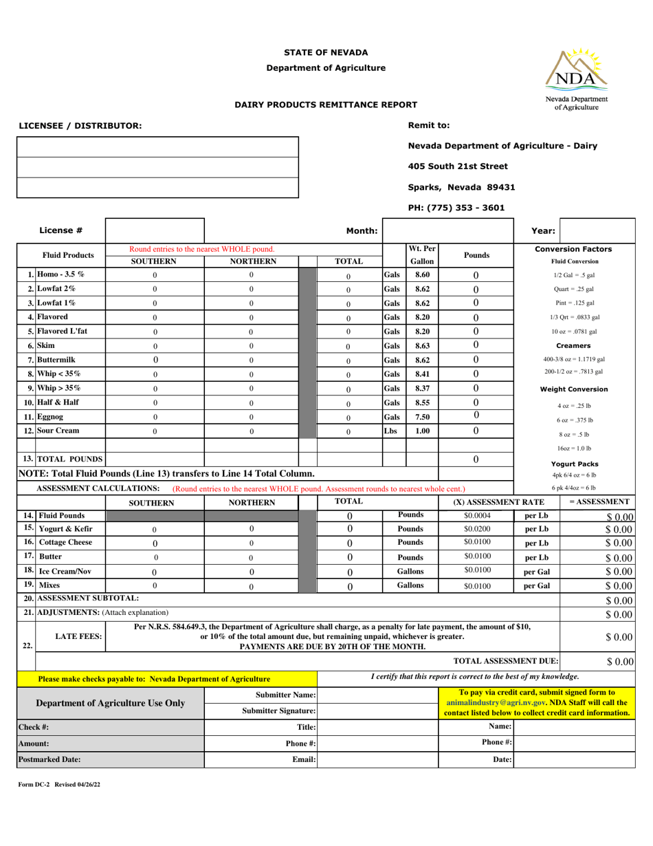 Form DC-2 Download Fillable PDF or Fill Online Dairy Products ...