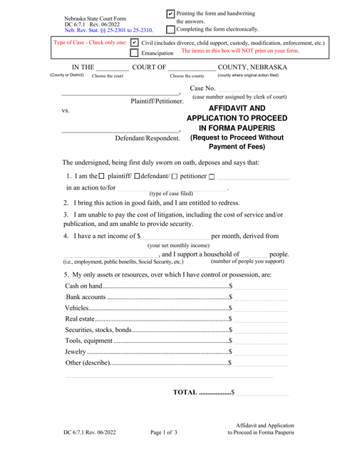 Form DC6:7.1 Download Fillable PDF or Fill Online Affidavit and ...