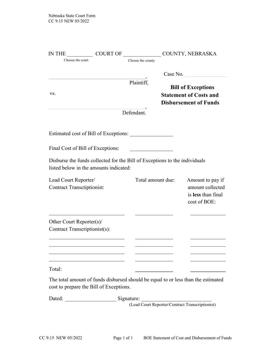 Form CC9:15 - Fill Out, Sign Online and Download Fillable PDF, Nebraska ...