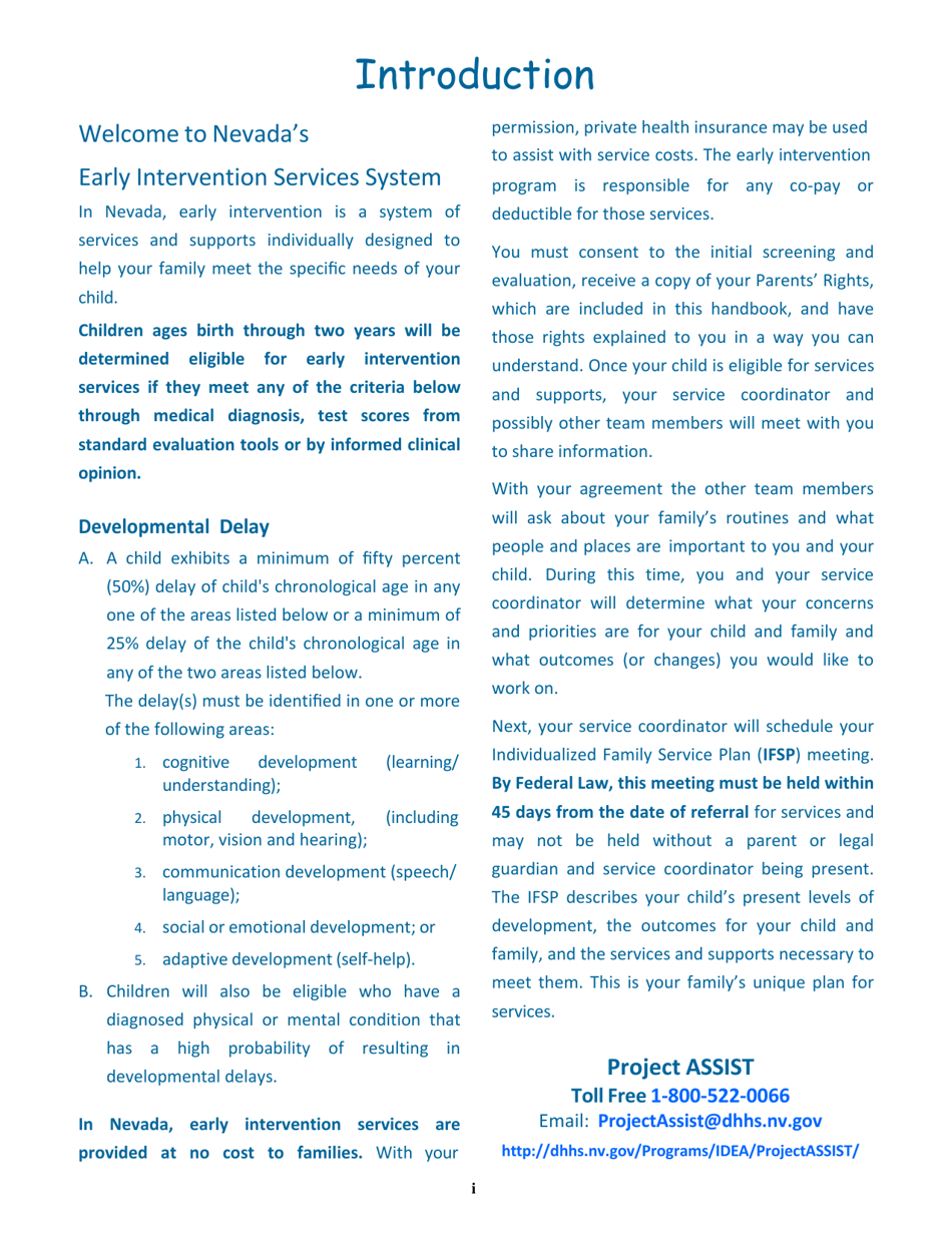 Nevada Nevada Early Intervention Services (Neis) Parent Handbook ... Nevada Nevada Early Intervention Services (Neis) Parent Handbook ...