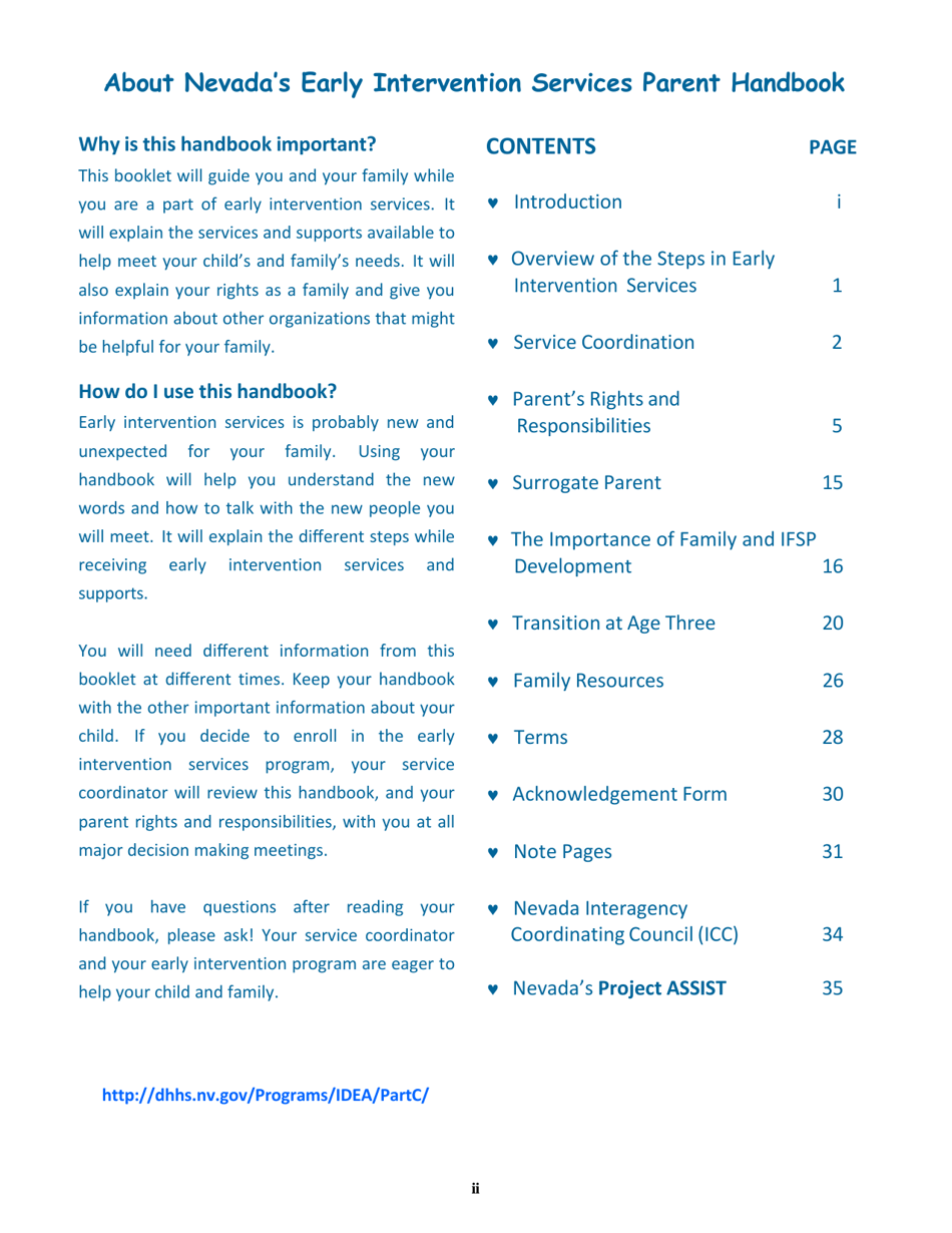 Nevada Nevada Early Intervention Services (Neis) Parent Handbook ... Nevada Nevada Early Intervention Services (Neis) Parent Handbook ...