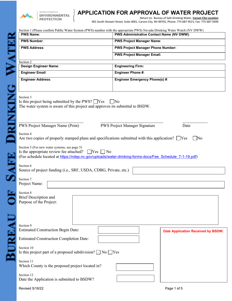 Nevada Application for Approval of Water Project Download Fillable PDF ...